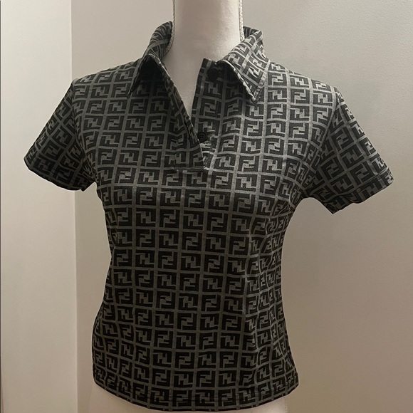 Fendi | Tops | Fendi Black And Gray Logo Short Sleeve Top | Poshmark